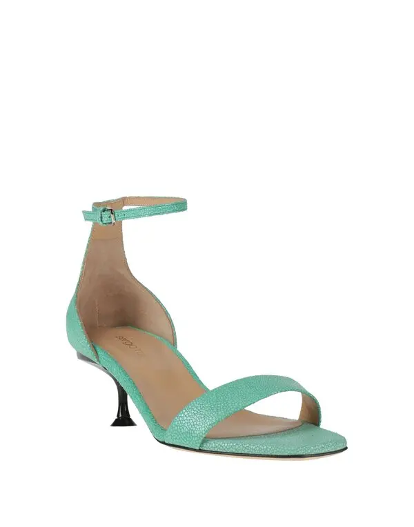 SERGIO ROSSI Metallic Lizard-print Leather Sandals - Green
