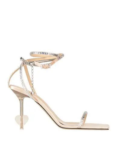 Mach & Mach Embellished Satin Sandals With Crystal Accents - Beige