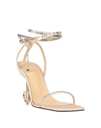 Mach & Mach Embellished Satin Sandals With Crystal Accents - Beige