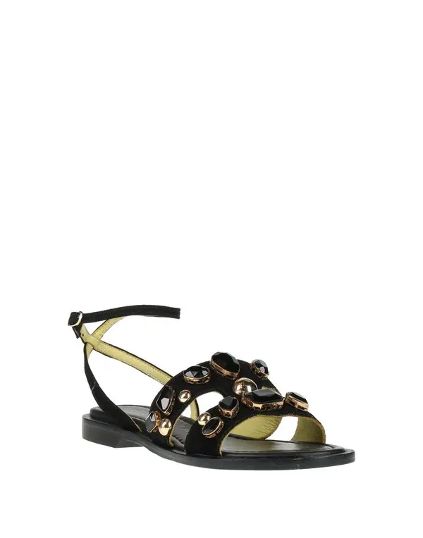 APEPAZZA Suede Embellished Crystal Studded Ankle Strap Sandals