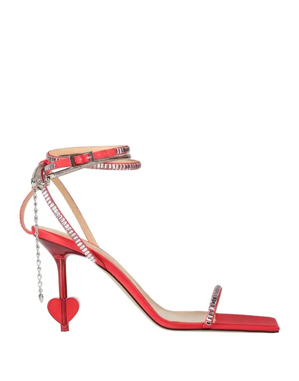 Mach & Mach Lime Textile Fiber Embellished Sandals With Sculptural Heel - Red