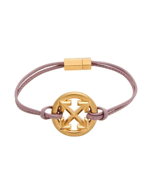 OFF-WHITE™ Logo Charm Bracelet In Brass And Leather