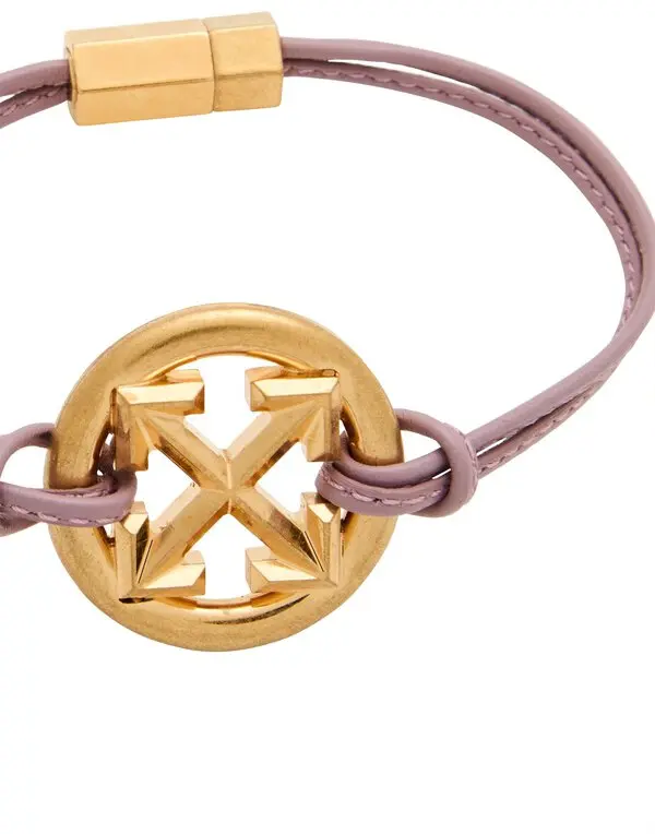 OFF-WHITE™ Logo Charm Bracelet In Brass And Leather