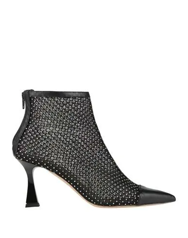 OVYE Leather Crystal Embellished Pointed Toe Spool Heel Ankle Boots