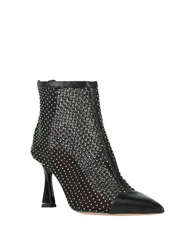 OVYE Leather Crystal Embellished Pointed Toe Spool Heel Ankle Boots