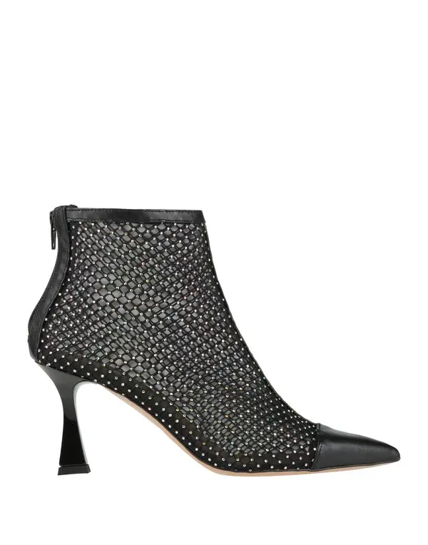 OVYE Leather Crystal Embellished Pointed Toe Spool Heel Ankle Boots