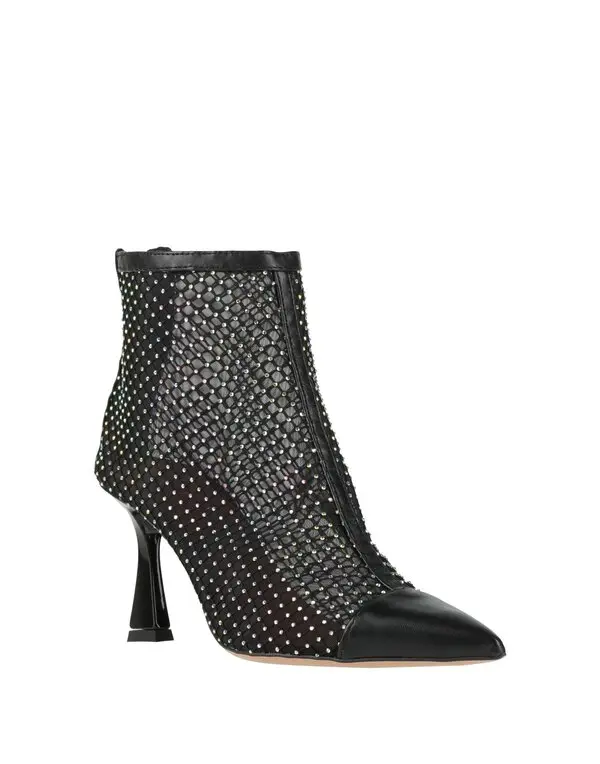 OVYE Leather Crystal Embellished Pointed Toe Spool Heel Ankle Boots