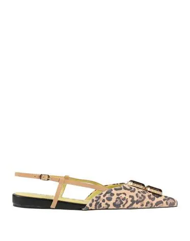APEPAZZA Apepzza Suede Leopard Print Embellished Buckle Ballet Flats - Beige