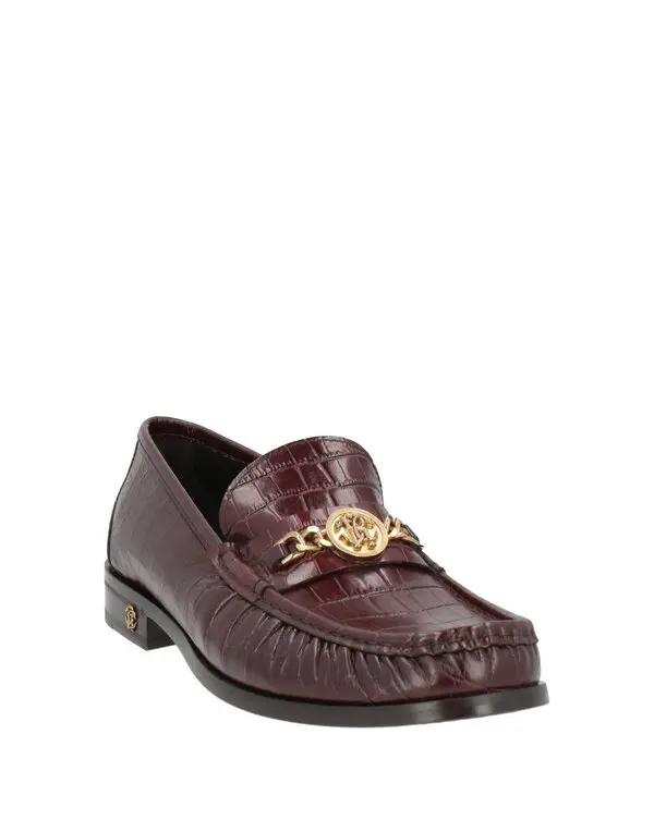 Roberto Cavalli Leather Croc-effect Loafers With Gold Tone Logo Detail