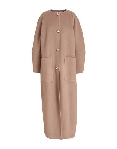 ALYSI Single-breasted Coat In Virgin Wool Blend - Light Brown