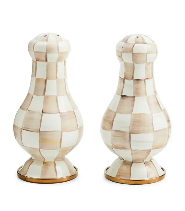 MACKENZIE-CHILDS Large Mocha Check Salt And Pepper Shakers - Beige