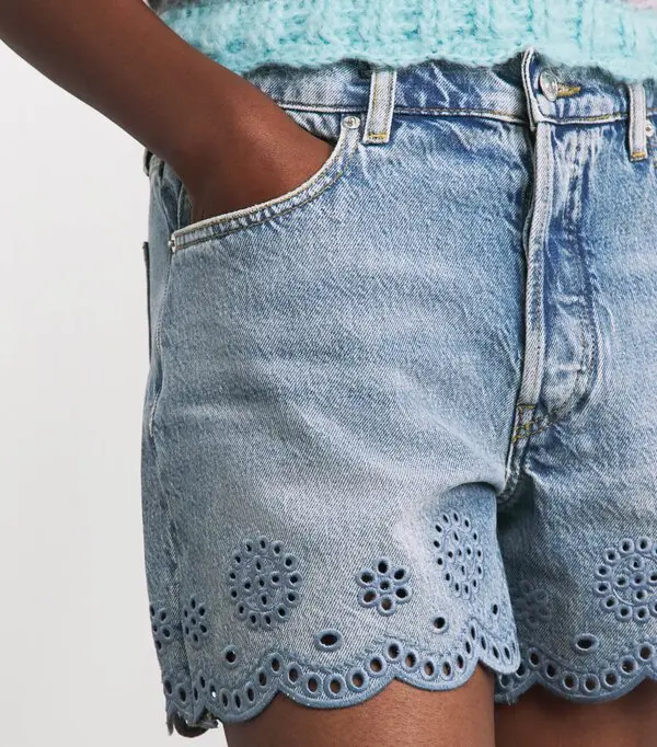 FRAME Long Hang Eyelet Denim Shorts