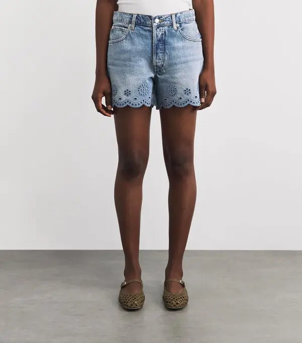 FRAME Long Hang Eyelet Denim Shorts