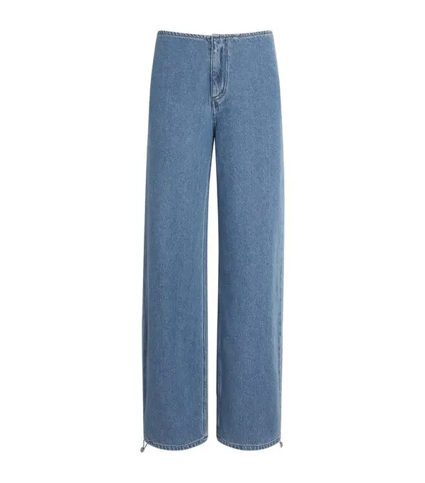 Still Here Drawstring Sport Wide-leg Jeans - Blue