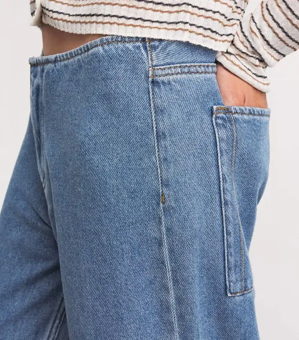 Still Here Drawstring Sport Wide-leg Jeans - Blue