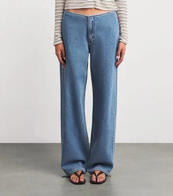 Still Here Drawstring Sport Wide-leg Jeans - Blue