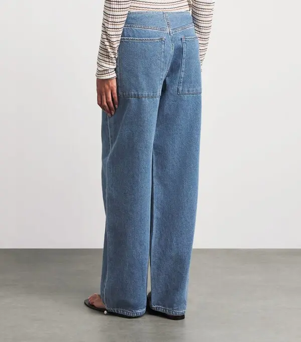 Still Here Drawstring Sport Wide-leg Jeans - Blue