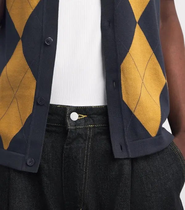 Fred Perry Cotton Knitted Argyle Shirt - Navy