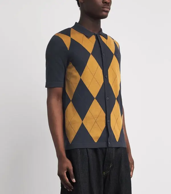 Fred Perry Cotton Knitted Argyle Shirt - Navy