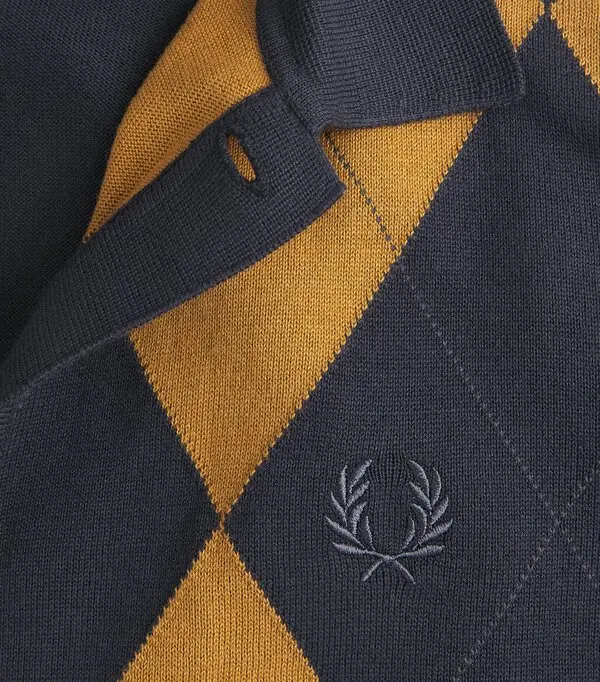 Fred Perry Cotton Knitted Argyle Shirt - Navy