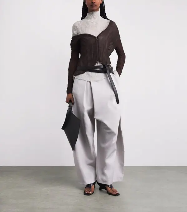Issey Miyake Chiffon Twist High Neck Top - Grey