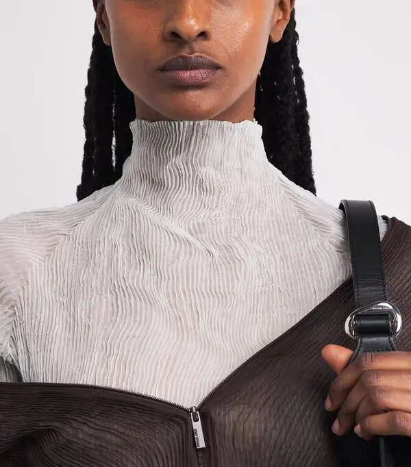 Issey Miyake Chiffon Twist High Neck Top - Grey