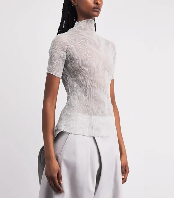 Issey Miyake Chiffon Twist High Neck Top - Grey
