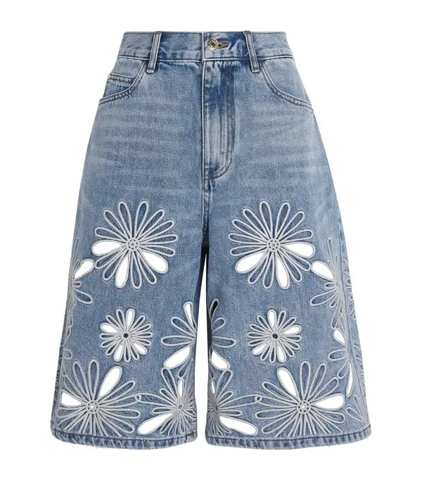 Sandro Embroidered Denim Shorts - Blue