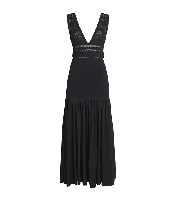 Sandro V-neck Knitted Maxi Dress - Black