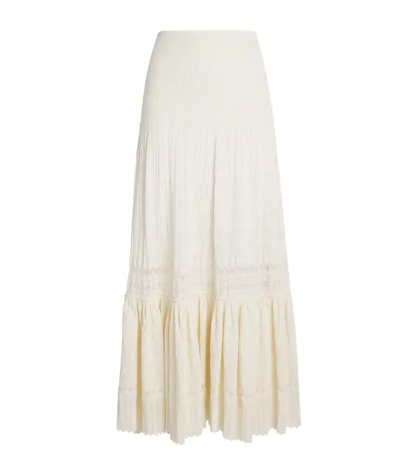 Sandro Knit Flared Maxi Skirt - Beige