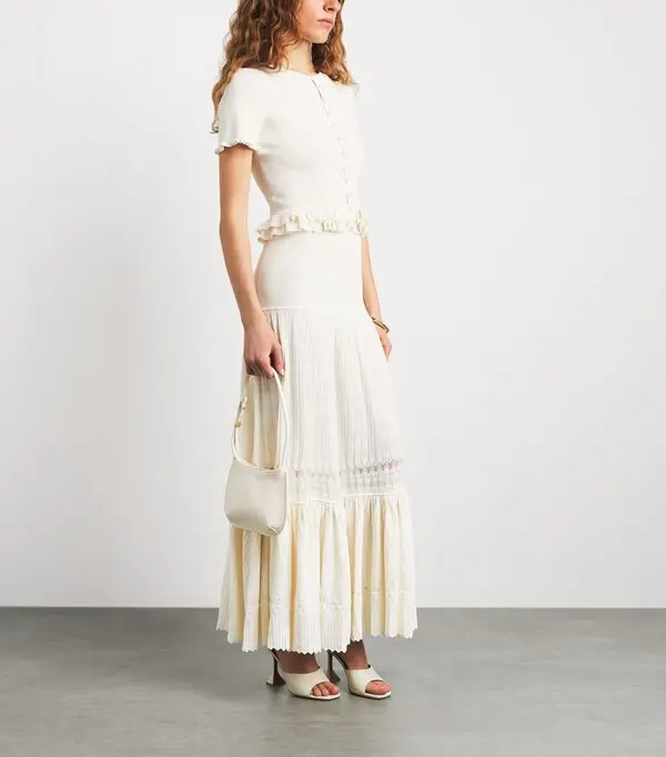 Sandro Knit Flared Maxi Skirt - Beige