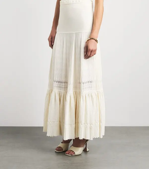 Sandro Knit Flared Maxi Skirt - Beige