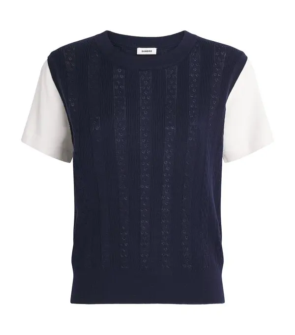 Sandro Pointelle Knit Layered Sweater