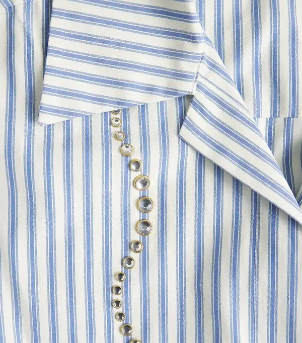 Sandro Embellished Striped Sleeveless Shirt With Front Tie Detail - Blue