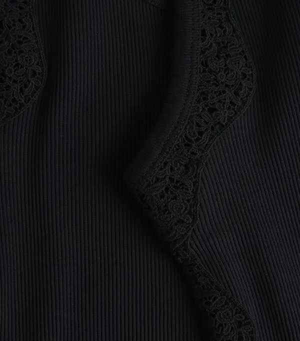 Sandro Lace Insert Cotton Tank Top - Black