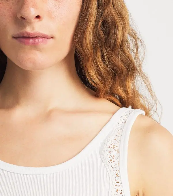 Sandro Cotton Lace-trim Slim Tank Top - Beige