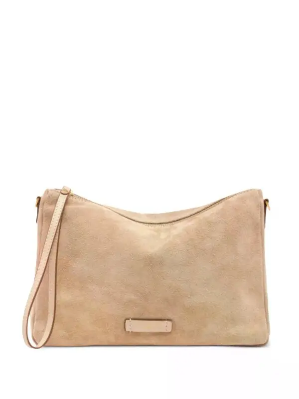 GIANNI CHIARINI Medium Nora Suede Logo-plaque Clutch Bag - Neutrals