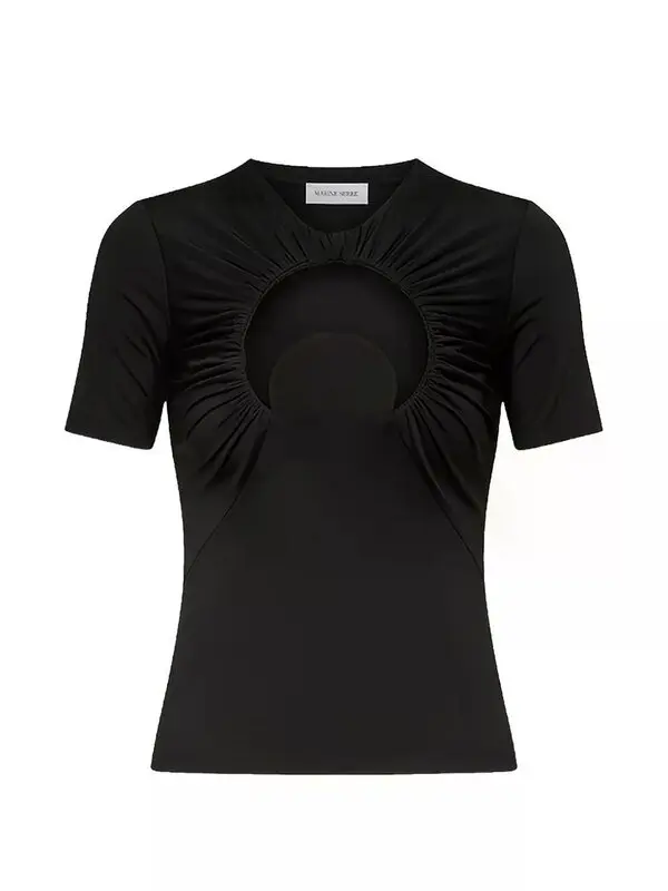 MARINE SERRE Moon-motif Gathered T-shirt - Black