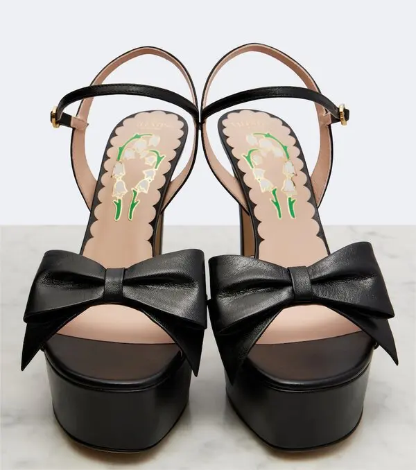 Valentino Garavani Bow Embellished Leather Platform Sandals