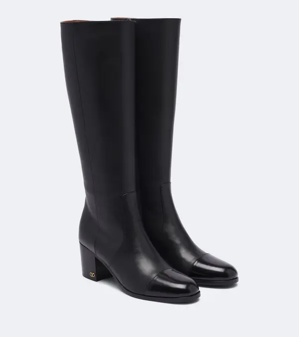 Valentino Garavani Vlogo Leather Knee-high Boots - Black
