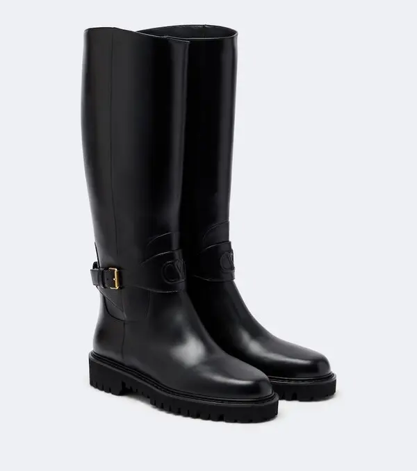 Valentino Garavani Vlogo Leather Knee-high Boots - Black