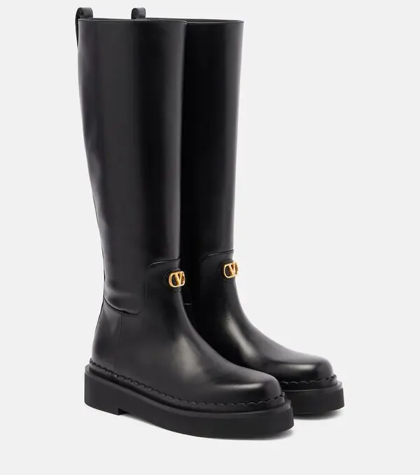 Valentino Garavani Vlogo Leather Knee-high Boots - Black