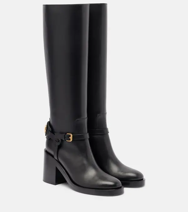 Valentino Garavani Vlogo Leather Knee-high Boots - Black