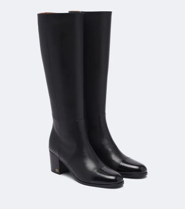 Valentino Garavani Vlogo Leather Knee-high Boots - Black
