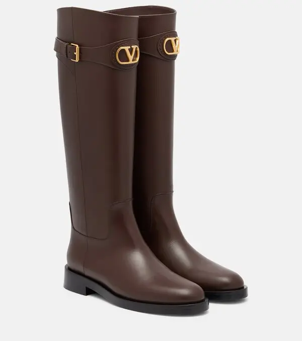 Valentino Garavani Vlogo Leather Knee-high Boots - Brown