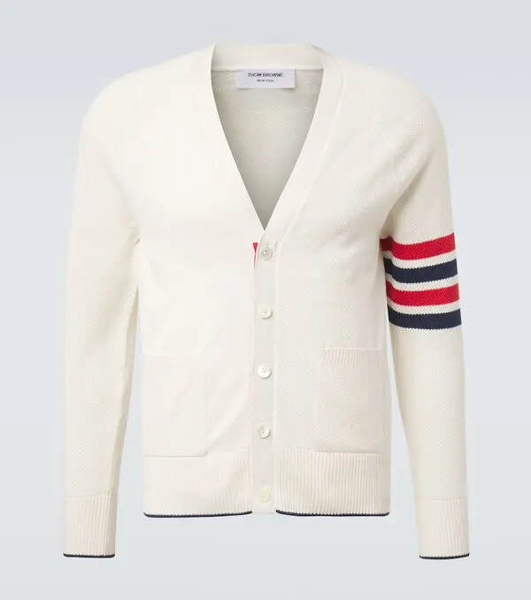 Thom Browne 4-bar Linen And Cotton Cardigan - White