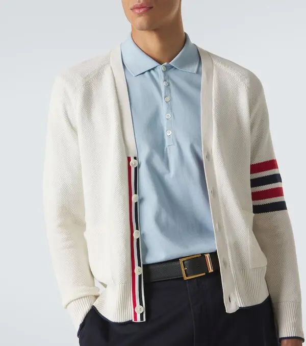 Thom Browne 4-bar Linen And Cotton Cardigan - White