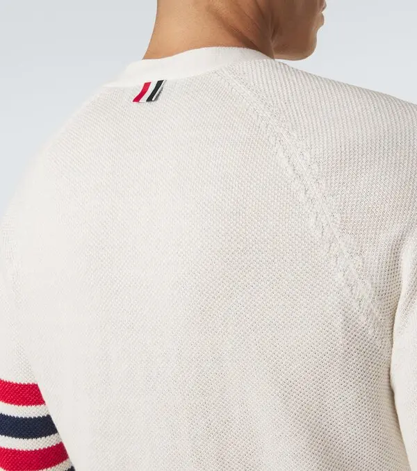 Thom Browne 4-bar Linen And Cotton Cardigan - White