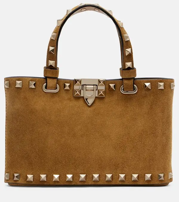 Valentino Garavani Rockstud Mini Suede Top-handle Bag - Brown
