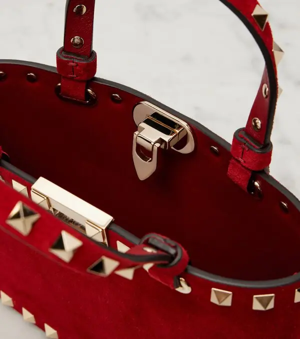 Valentino Garavani Rockstud Mini Suede Top-handle Bag - Red